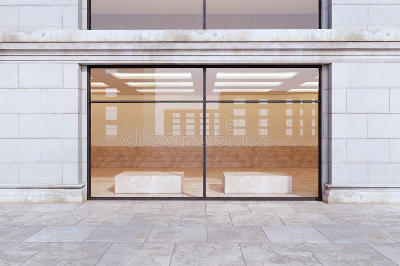 Front View of Store Building with Glass Door. Mock Up, 3D Rendering ...