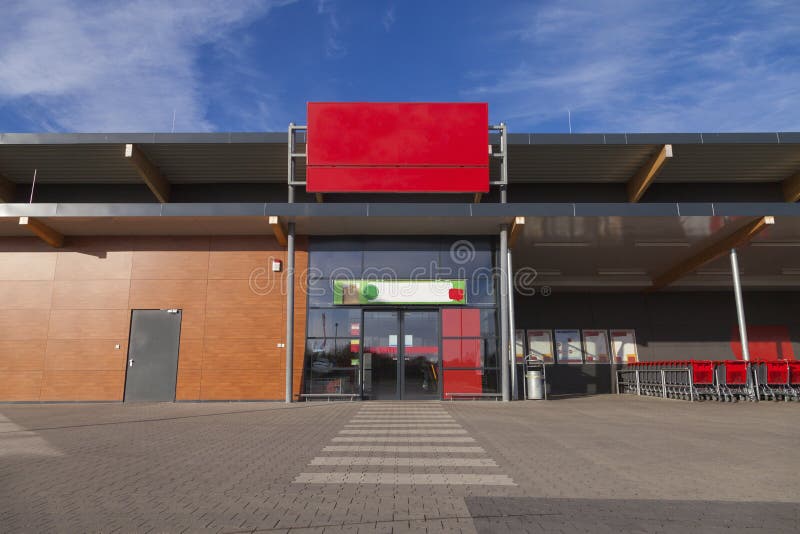Front View of a Modern Supermarket Stock Image - Image of company ...