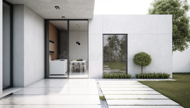 Front View Modern Terrace the Villa with Panoramic Windows, Generative ...