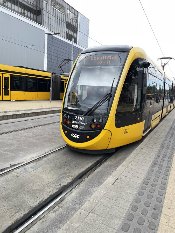 Front View of a Modern Tram at a Bus Stop Editorial Photography - Image ...