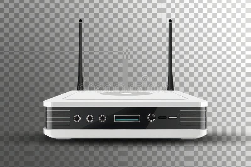 Front View of a Modern Wireless Router with Dual Antennas, Symbolizing ...