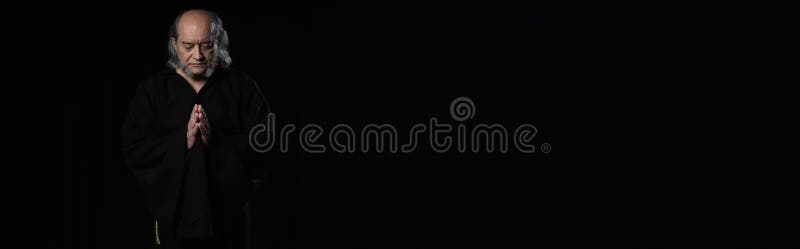 Front View of Monk with Praying Stock Image - Image of crop, night ...