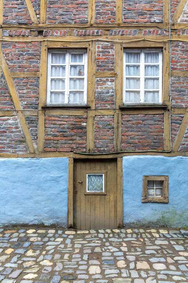 Front View of Monschau and Typical Half-timbered German House. Stock ...