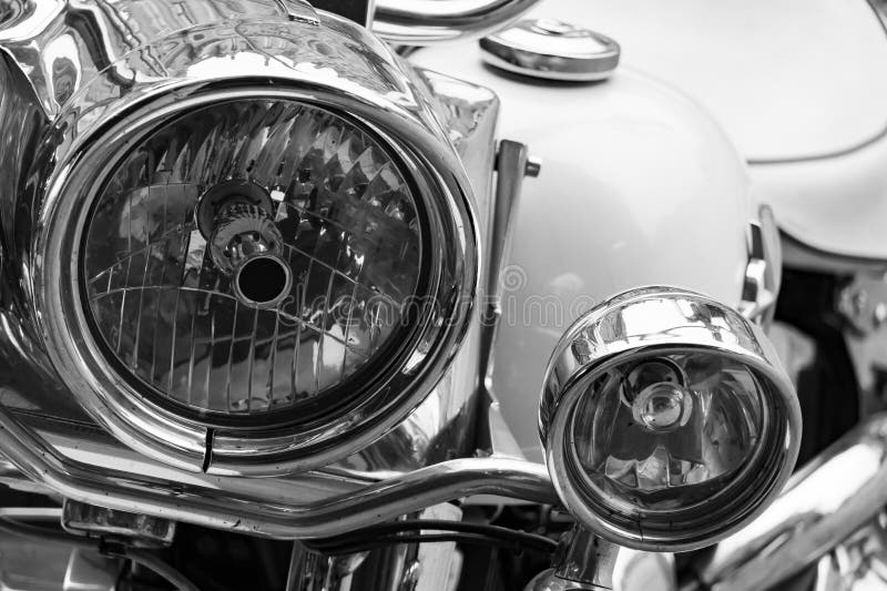 Front View of the Motorcycle Headlights. Chrome Chopper Stock Image ...