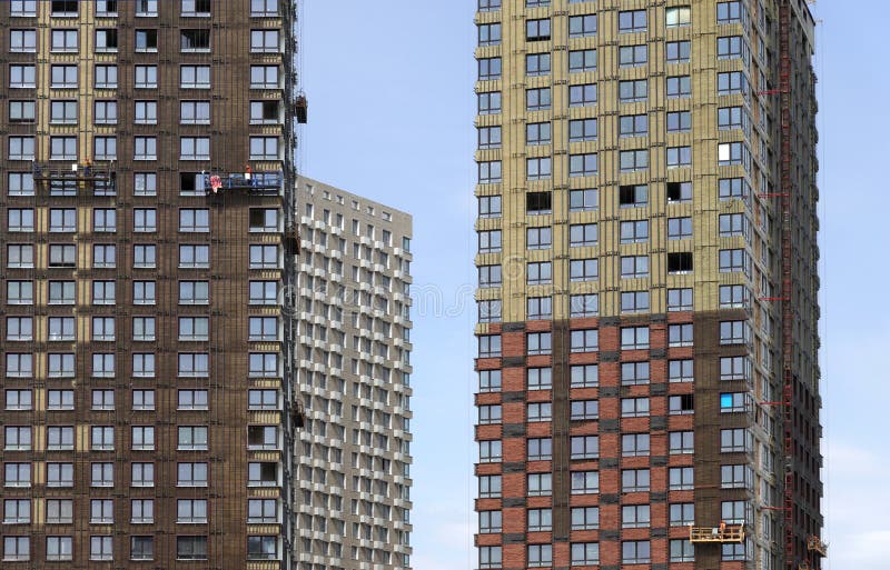Front View Mount Insulation Process on Being Constructed Building Walls ...