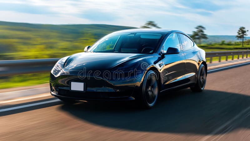 Front View of a Moving Black Car on a Highway Stock Photo - Image of ...