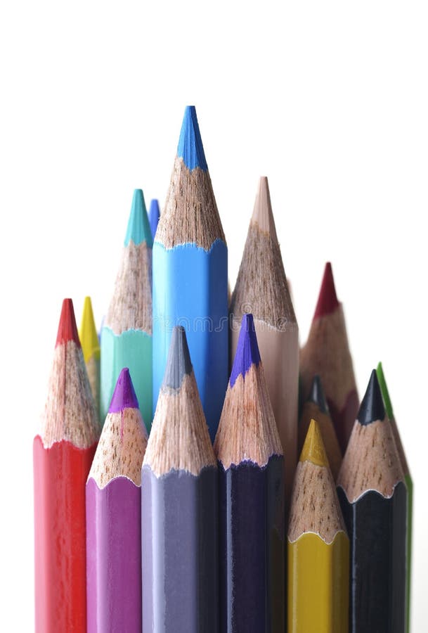 Front View of Multi Colored Pencils on White Background Stock Photo ...