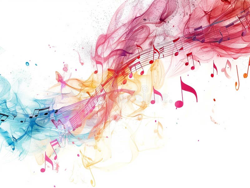 Front View of Multi Colors Music Note with Wave Line Design on a White ...