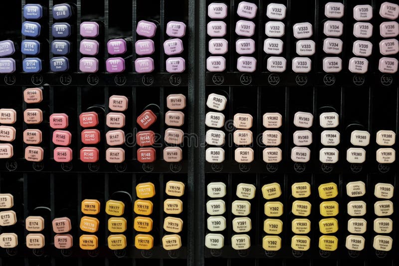 Front View of Multicolored Felt Tip Pens Placed on Rack in Art and ...