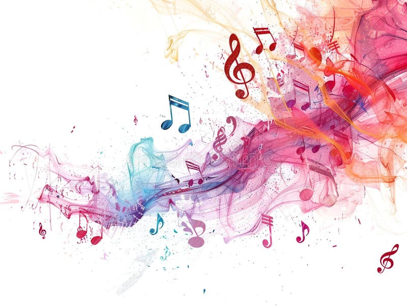 Front View of a Multicolors Music Note with Wave Line Design on a White ...