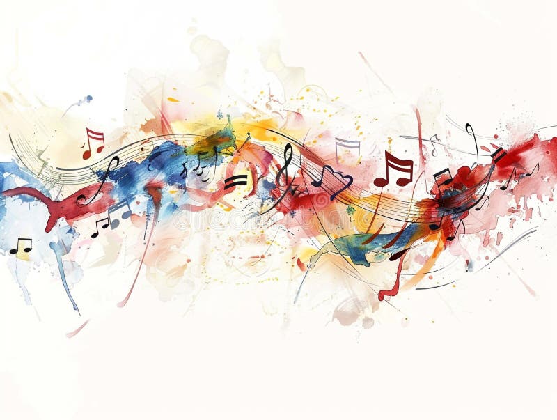 Front View of Multicolors Music Note with Wave Line Design on White ...