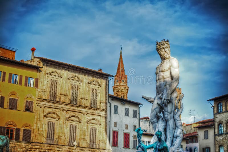 Front View of Neptune Statue in Piazza Della Signoria Stock Photo ...