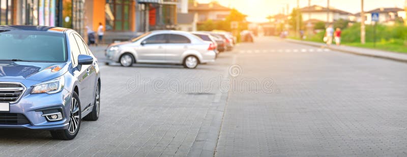 Front View of New Car Parked on City Street Side Stock Image - Image of ...