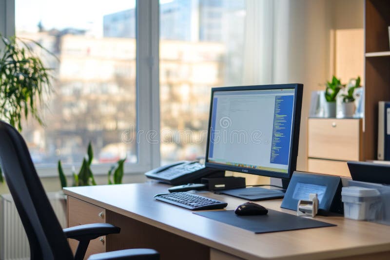 Front view off office desk stock photo. Image of cabinetry - 356376816