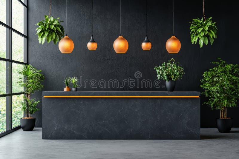 Front View of an Office Reception Desk Mockup in Interior Design Stock ...