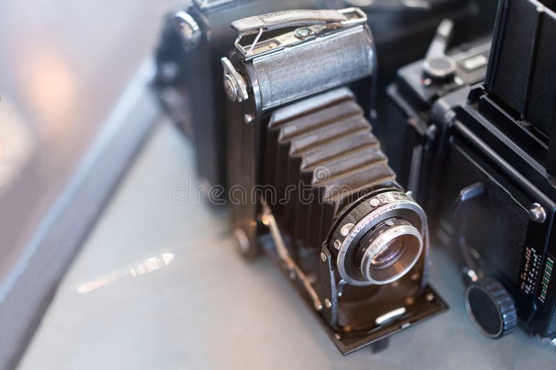 Front View of an Old Antique Bellows Film Camera. an Old Vintage Camera ...