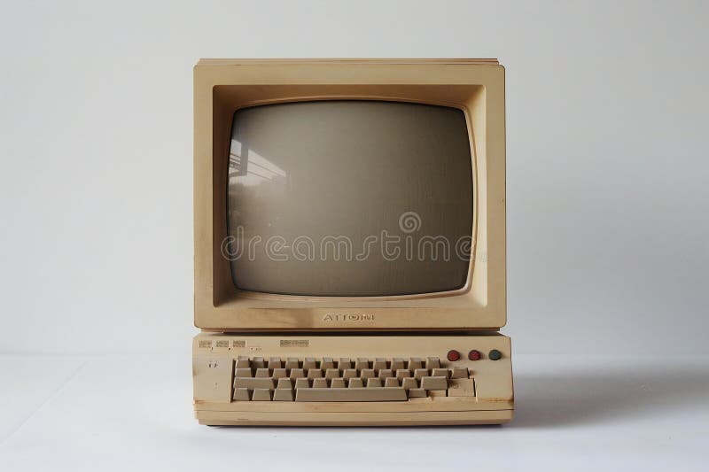 Front View of an Old Beige Computer Monitor on a White Background ...