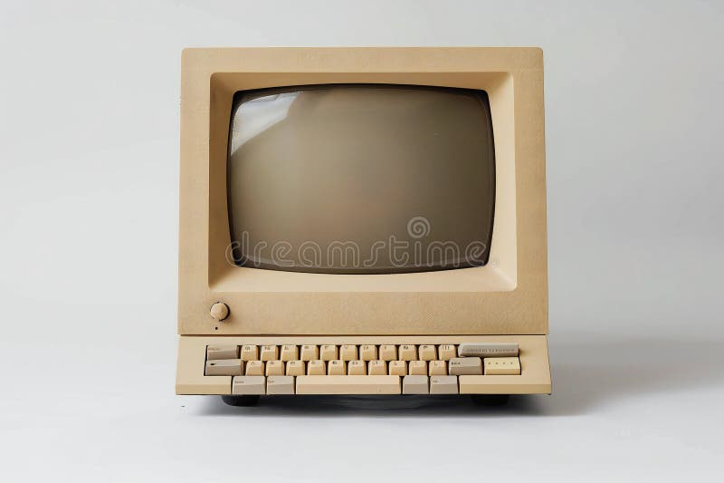 Front View of an Old Beige Computer Monitor on a White Background ...