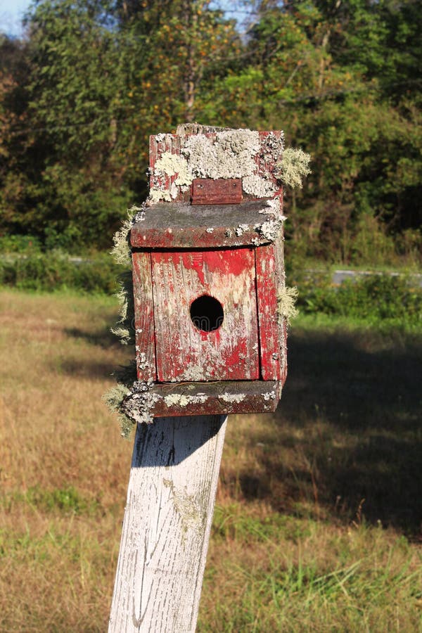 Front View of an Old Birdhouse with Peeling Paint and Moss Stock Image ...