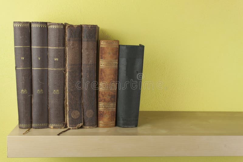 Front View of Old Books Stacked on a Shelf. Books without Title and ...