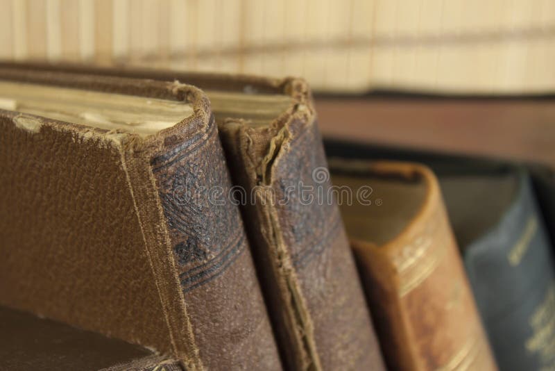 Front View of Old Books Stacked on a Shelf. Stock Photo - Image of ...