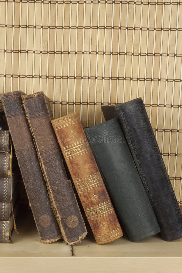Front View of Old Books Stacked on a Shelf. Stock Photo - Image of book ...