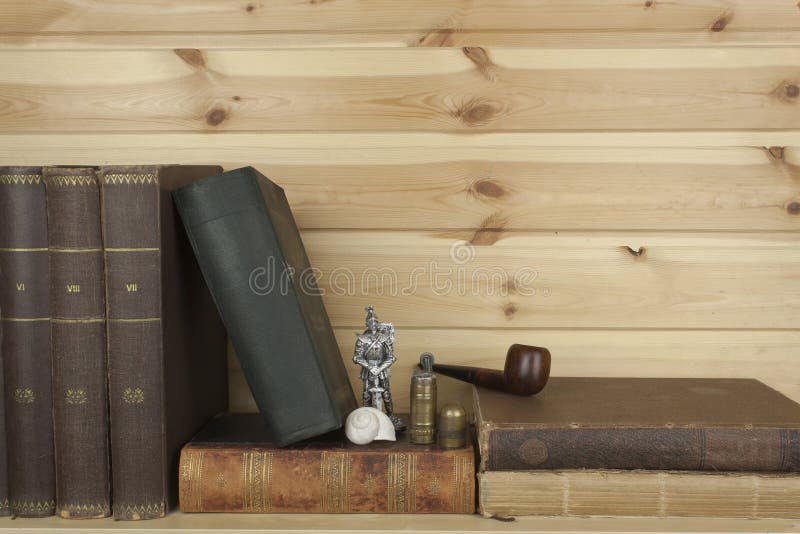 Front View of Old Books Stacked on a Shelf. Stock Photo - Image of ...
