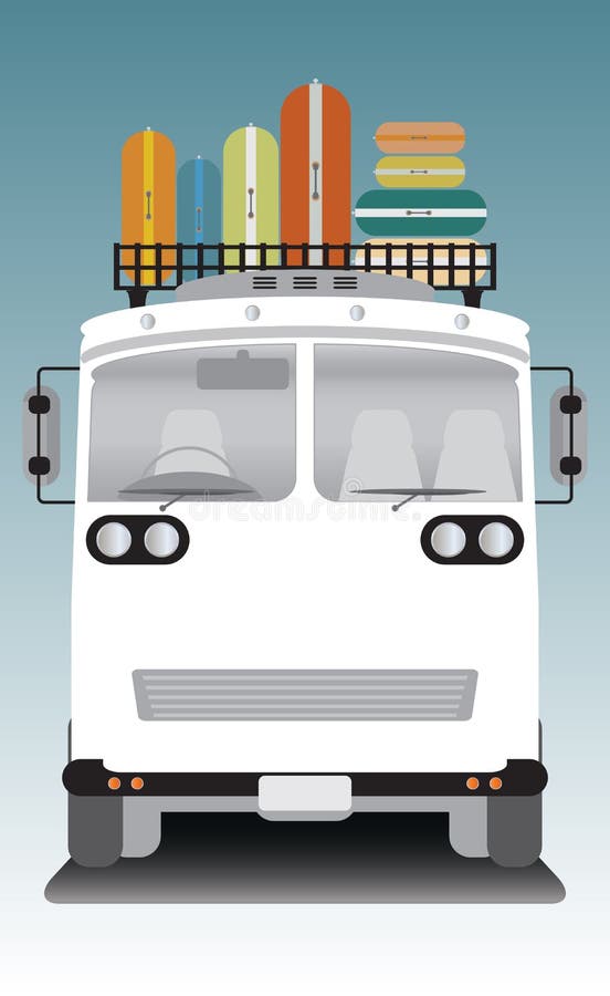 Front View of Old Bus and Bag on Roof Stock Vector - Illustration of ...