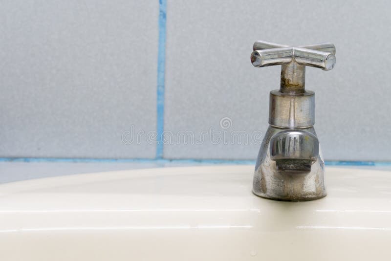 Front View of Old Faucet in the Old Bathroom. Stock Photo - Image of ...