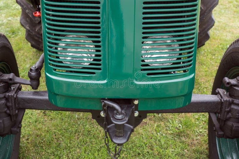 Front View of an Old Green Tractor Stock Image - Image of tire, light ...
