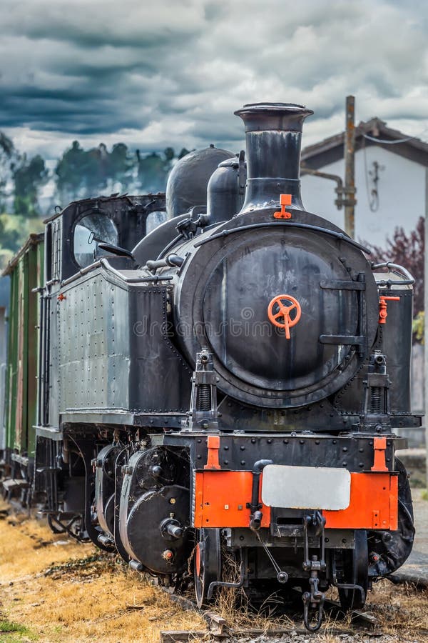 Front View of Old Train with Dramatic Sky Stock Image - Image of ...