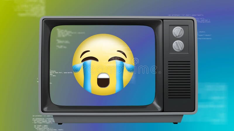 Front View of an Old TV with an Crying Emoticon on Screen Stock Footage ...