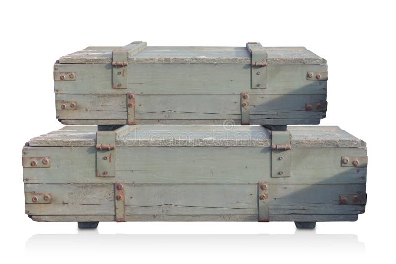 Front View Old Two Green Wooden Crate on White Background, Object, Copy ...