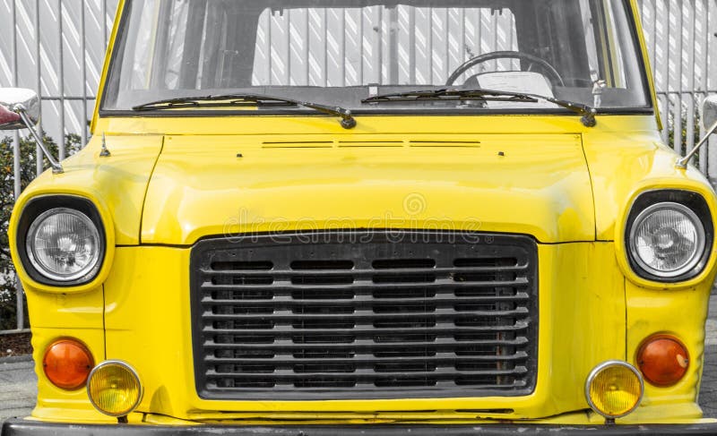 Front View of an Old Yellow 1978 Ford Transit Van Parked on the Street ...