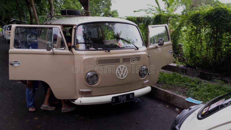 Front View from One Pastel Oka White VW Bulli, VW Combi. with Open ...