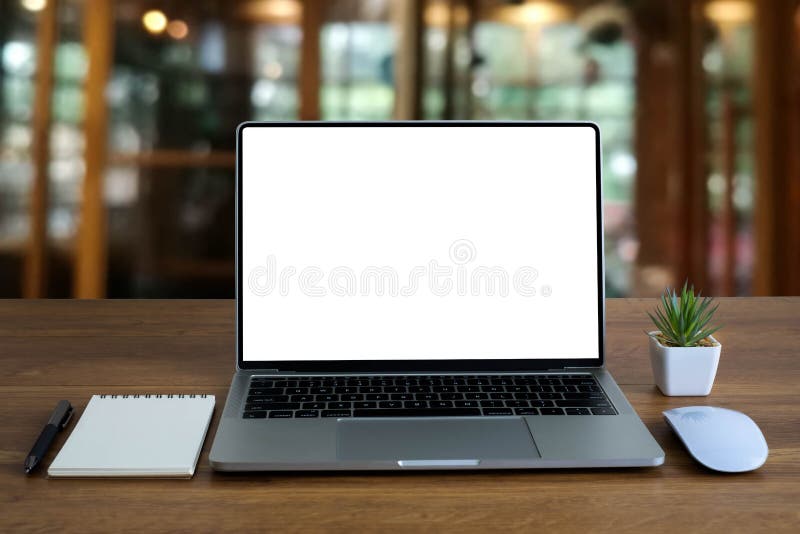 Front View of Open Laptop Computer Notebook with Blank Monitor White ...
