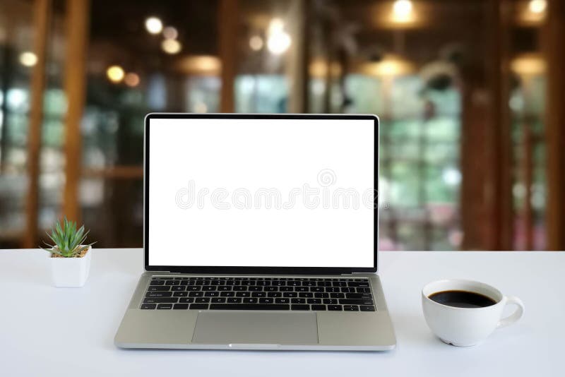 Front View of Open Laptop Computer Notebook with Blank Monitor White ...