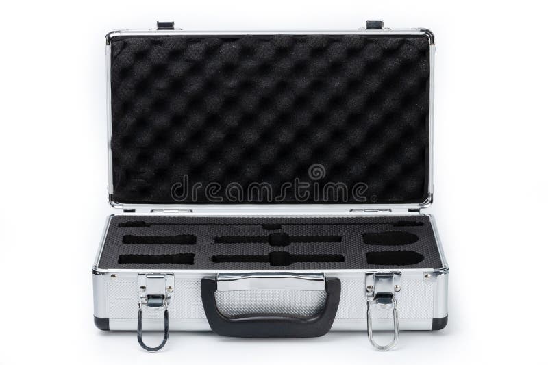 Front View of Open Metal Suitcase Stock Photo - Image of silver, handle ...