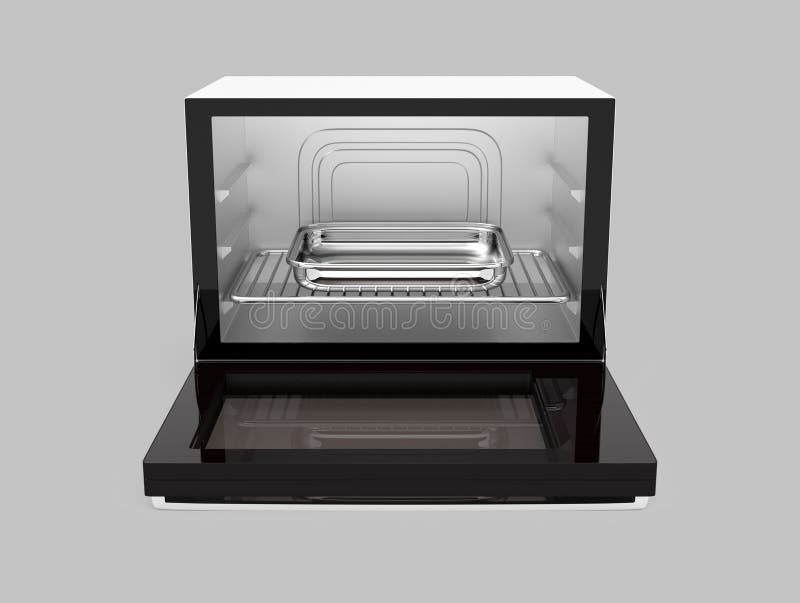 Front View of Open Microwave Oven Isolated on Gray Background Stock ...