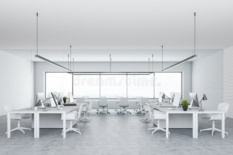 Front View of an Open Space Office Interior Stock Illustration ...