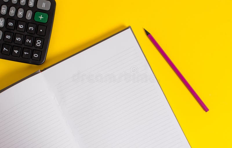 Front View Open Striped Hard Cover Notebook Lying Pencil Marker ...