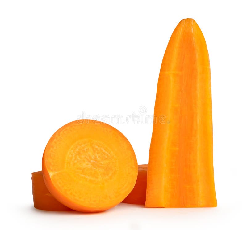 Front View of Orange Carrot Slices or Pieces in Stack Isolated on White ...