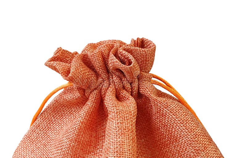 Front View of Orange Red Fabric Drawstring Gift Bag Isolated on White ...
