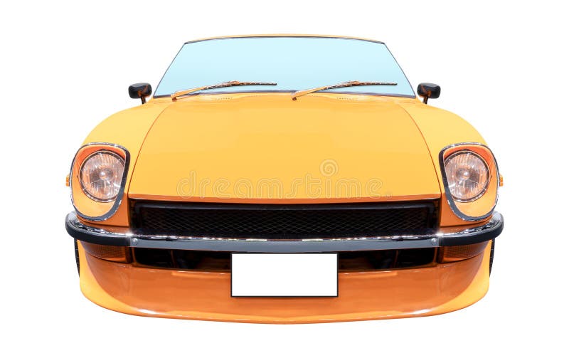 Front View Orange Retro Car with White License Plate Isolated on White ...