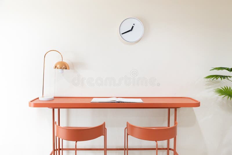 Front View of Orange Study Desk or Workplace with Metal Electrical ...