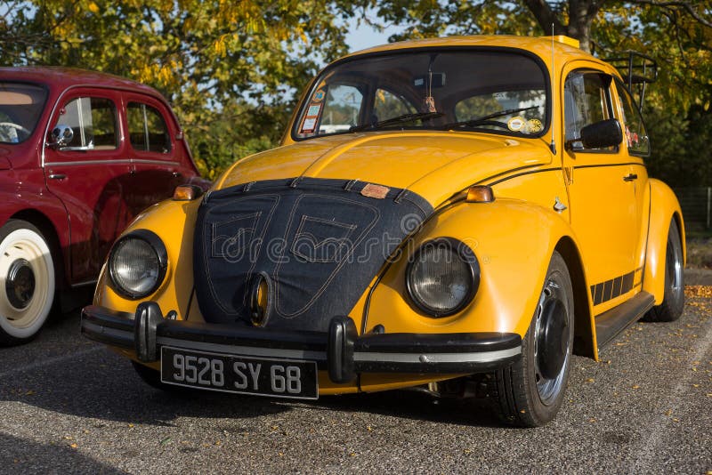 Front View of Orange Volkswagen Beetle Car Parked in the Street ...