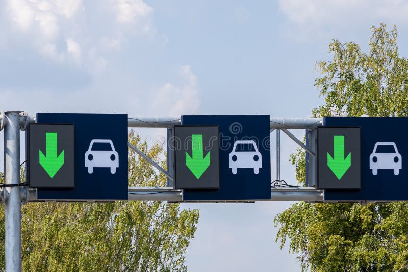 Road Signs in Lanes, Reverse Car Traffic. Stock Image - Image of sign ...