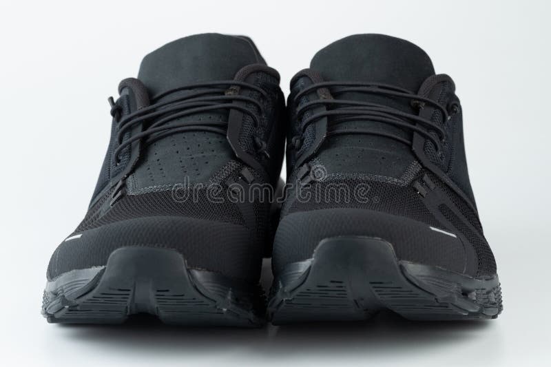 Front View of Pair Black Shoes Stock Image - Image of footwear, active ...