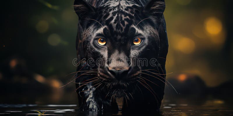 Front View of Panther on Dark Background a Front View of a Panther on a ...