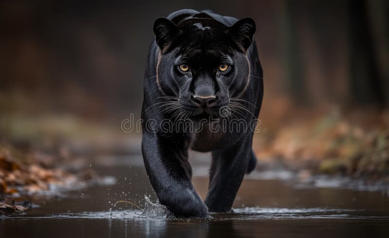 Front View of a Panther on a Dark Background, Part of the Predator ...